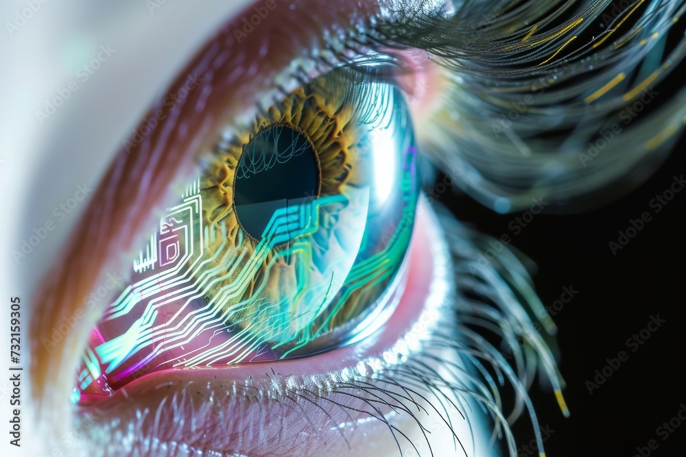 Human Cyborg AI Eye optic nerve assessment. Eye imagination optic nerve ...