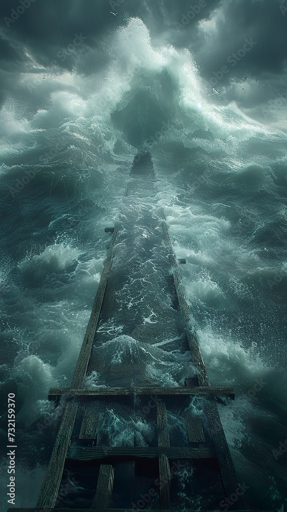 Abstract illustration of magic bridge with an open portal to another ...