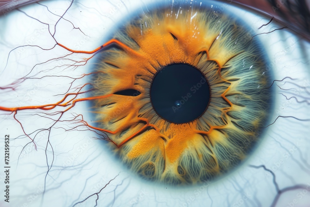 Human Cyborg AI Eye eyebrow. Eye retina optic nerve lens color vision ...