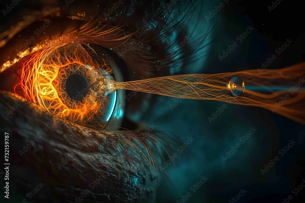 Human Cyborg AI Eye pupil. Eye visual perception disorders optic nerve ...
