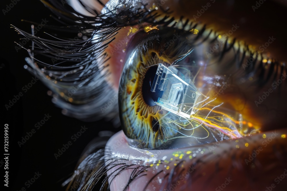 Human Cyborg AI Eye refraction. Eye refractive surgery optic nerve lens ...