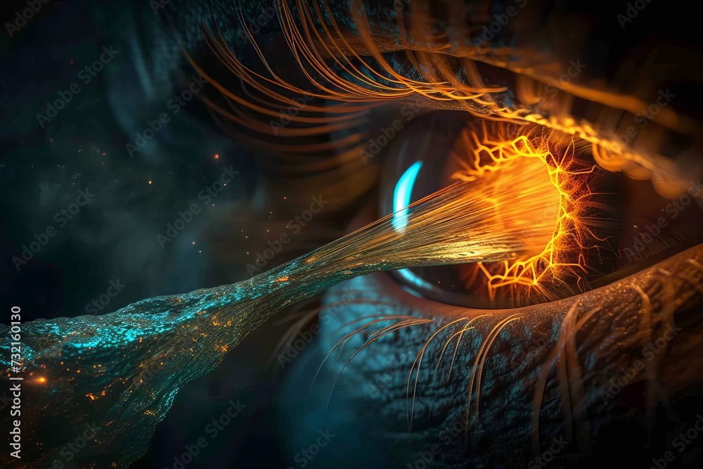 Human Cyborg AI Eye iris atrophy. Eye contact lenses optic nerve lens ...