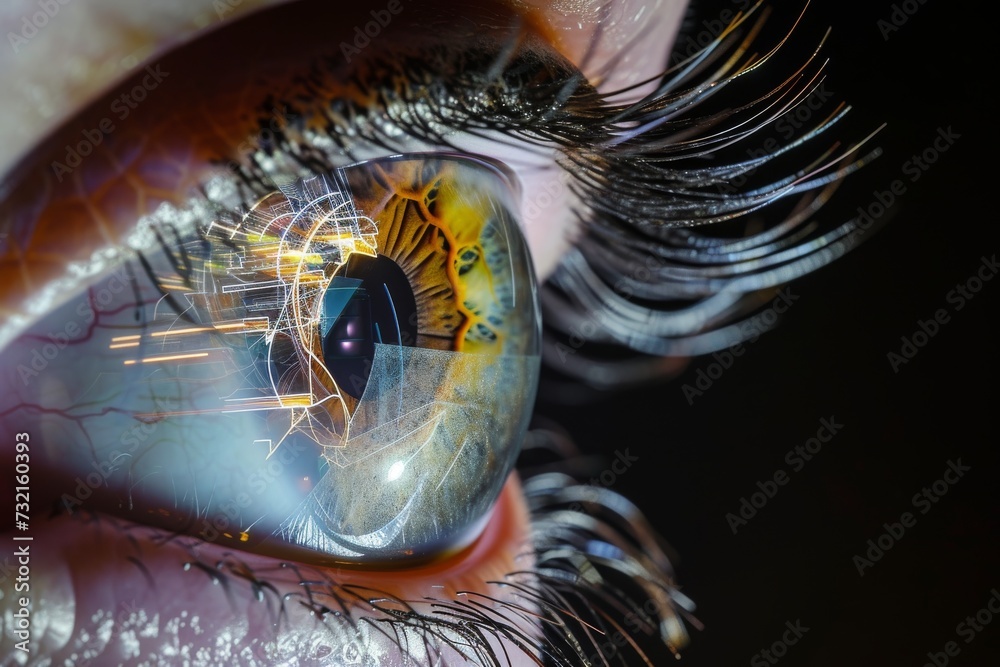 Human Cyborg AI Eye color discrimination. Eye woman optic nerve lens ...