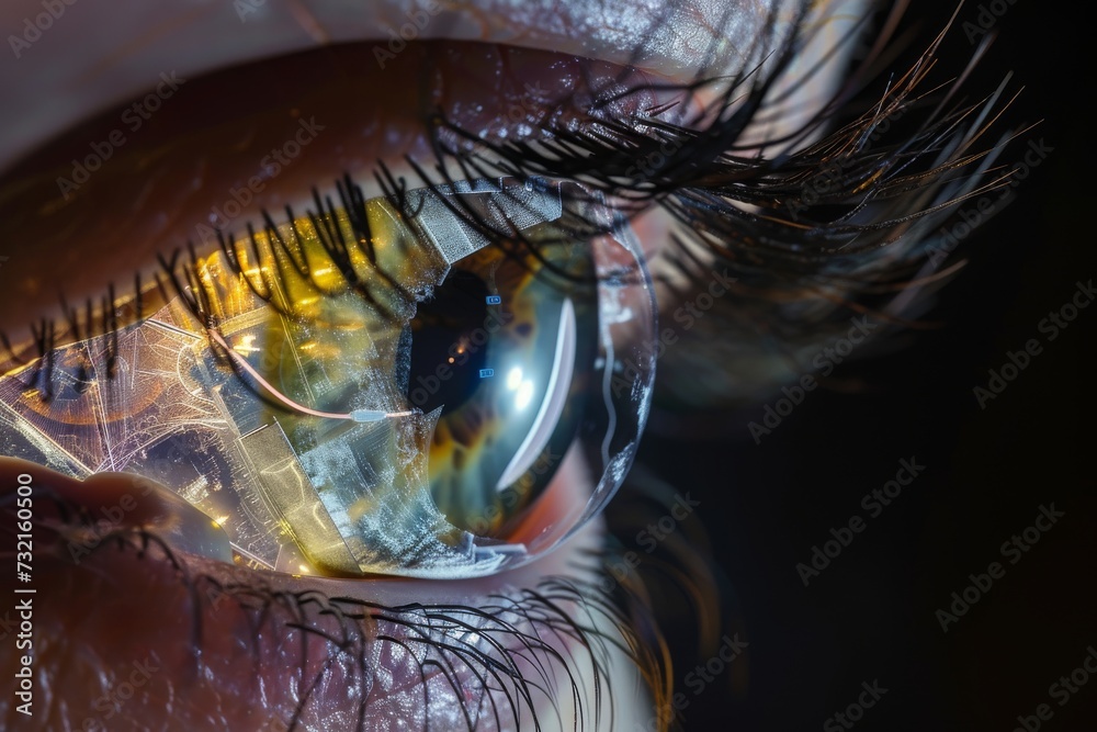 Human Cyborg AI Eye envisioning. Eye mydriasis optic nerve lens color ...