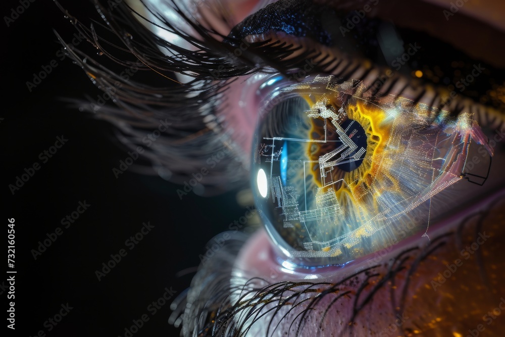 Human Cyborg AI Eye eyeball. Eye ocular aberration optic nerve lens ...