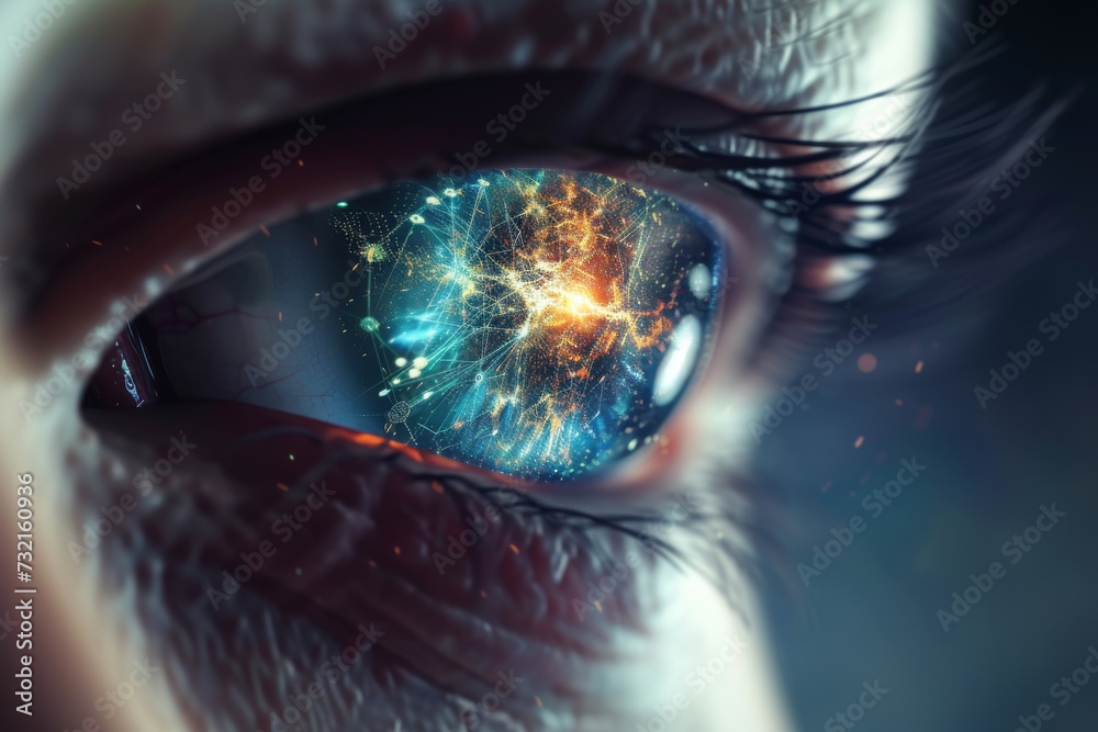Human Cyborg AI Eye observation. Eye illustration optic nerve lens ...