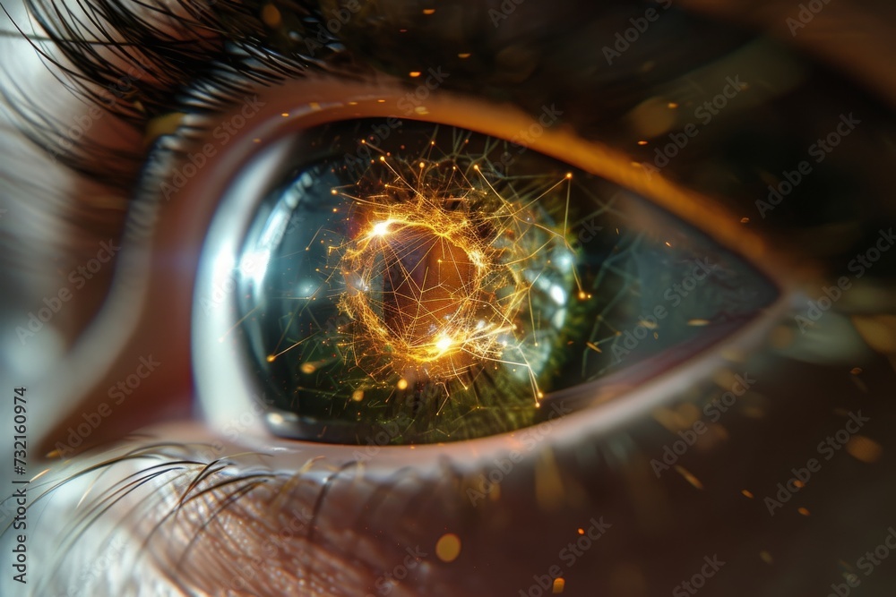Human Cyborg AI Eye retinal imaging. Eye eye socket optic nerve lens ...