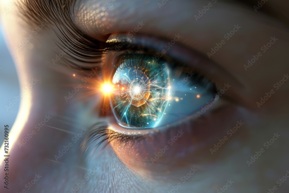 Human Cyborg AI Eye lasik procedure. Eye eyelid discoloration optic ...