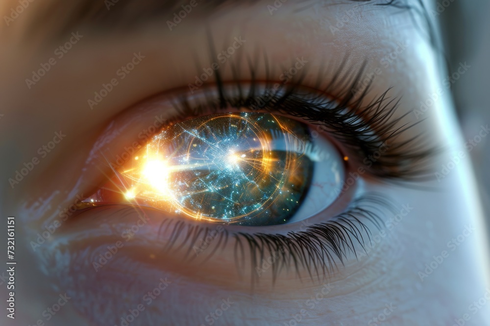 Human Cyborg AI Eye rod response. Eye blepharoplasty optic nerve lens ...