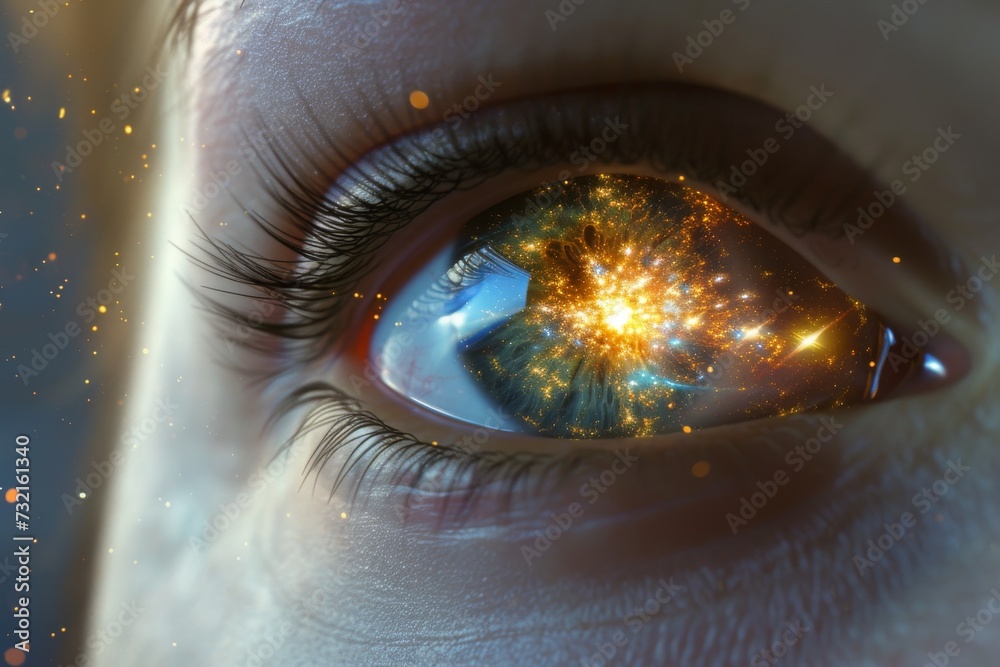 Human Cyborg AI Eye observation. Eye strabismus optic nerve lens ...