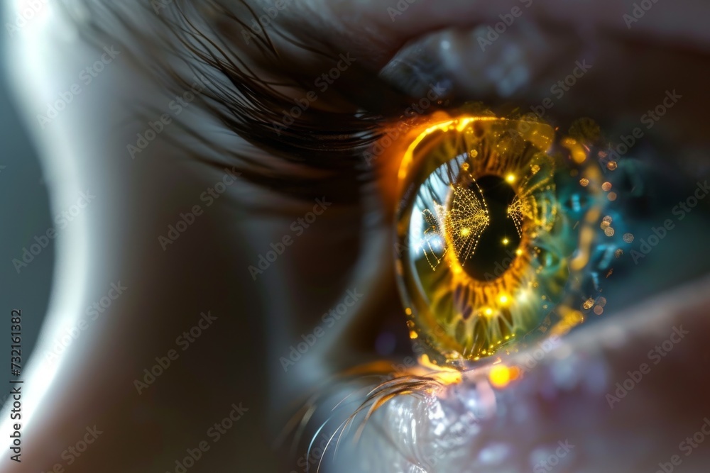 Human Cyborg AI Eye looking. Eye keratoconus optic nerve lens diplopia ...