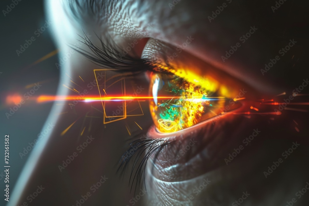 Human Cyborg AI Eye lens refraction. Eye optic nerve glioma optic nerve ...