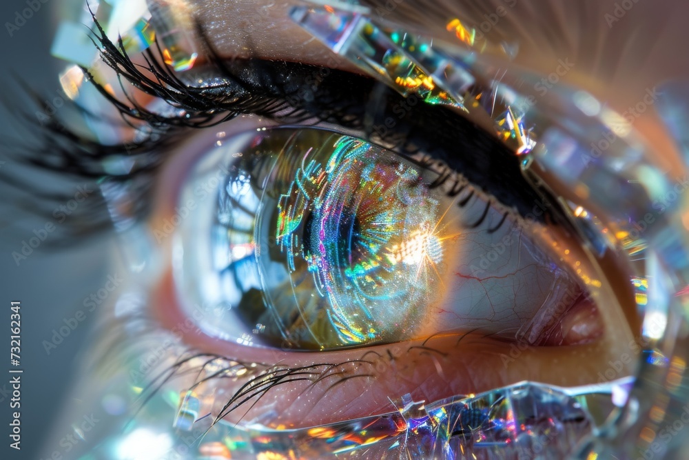 Human Cyborg AI Eye iris. Eye projection optic nerve lens presbyopia ...