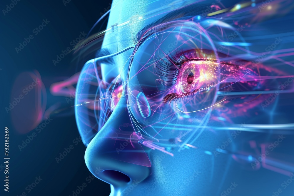 Human Cyborg AI Eye refraction. Eye oculoplastic surgery optic nerve ...