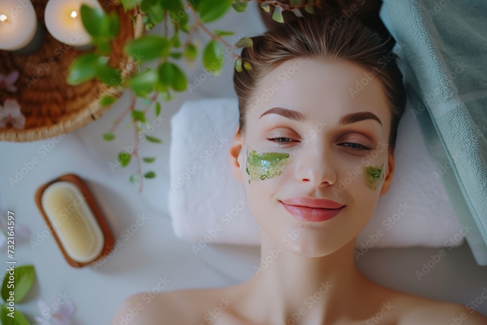 Skincare Model hyaluronic acid cream. Beautiful Woman uses face cream ...