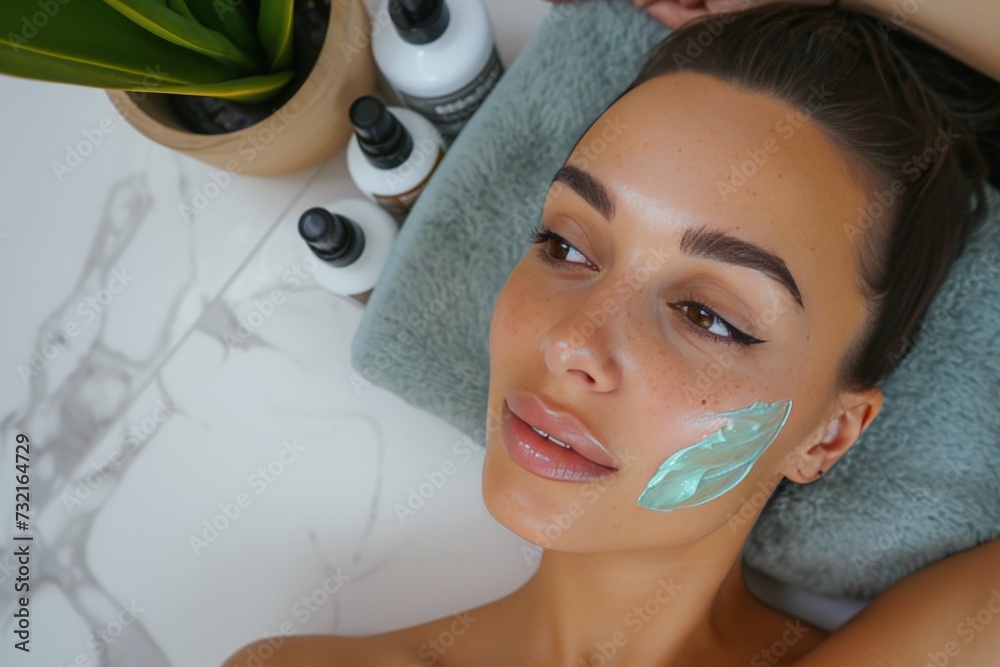 Skincare Model beauty cream model. Beautiful Woman uses face cream ...