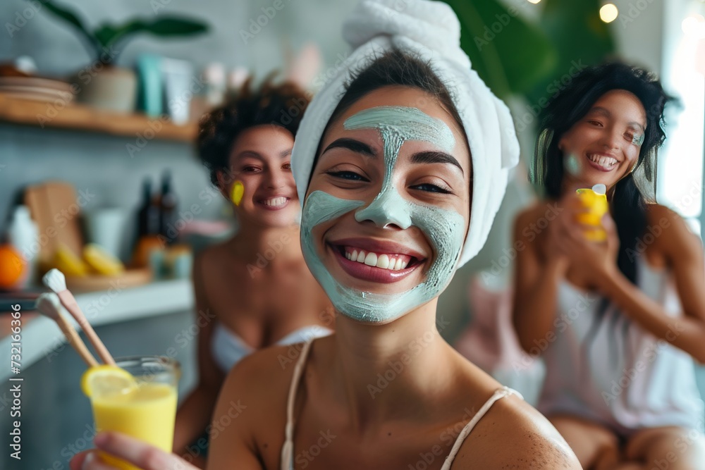 Skincare Model skin acne treatment. Beautiful Woman uses face cream ...