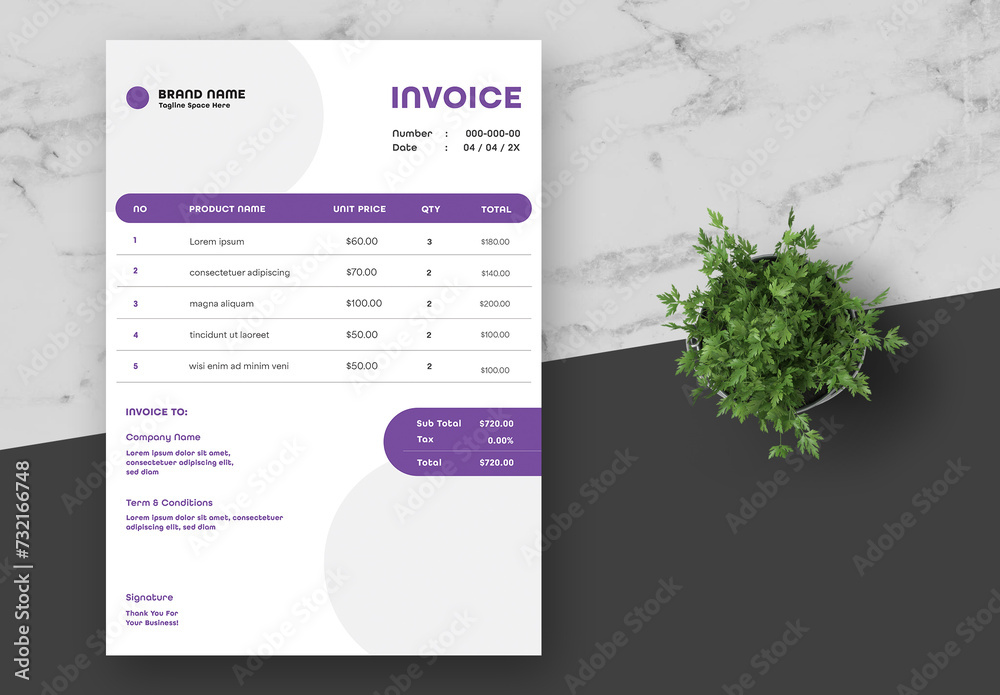 Purple And Grey Modern Invoice Stock Template | Adobe Stock