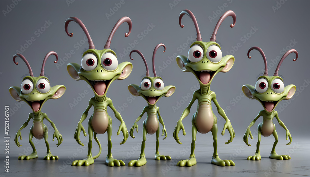 3D model of a goofy alien with multiple eyes and antennas, set against ...
