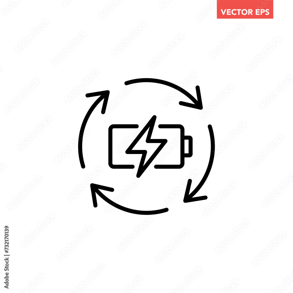 Black single recharge battery line icon, simple charging power with ...