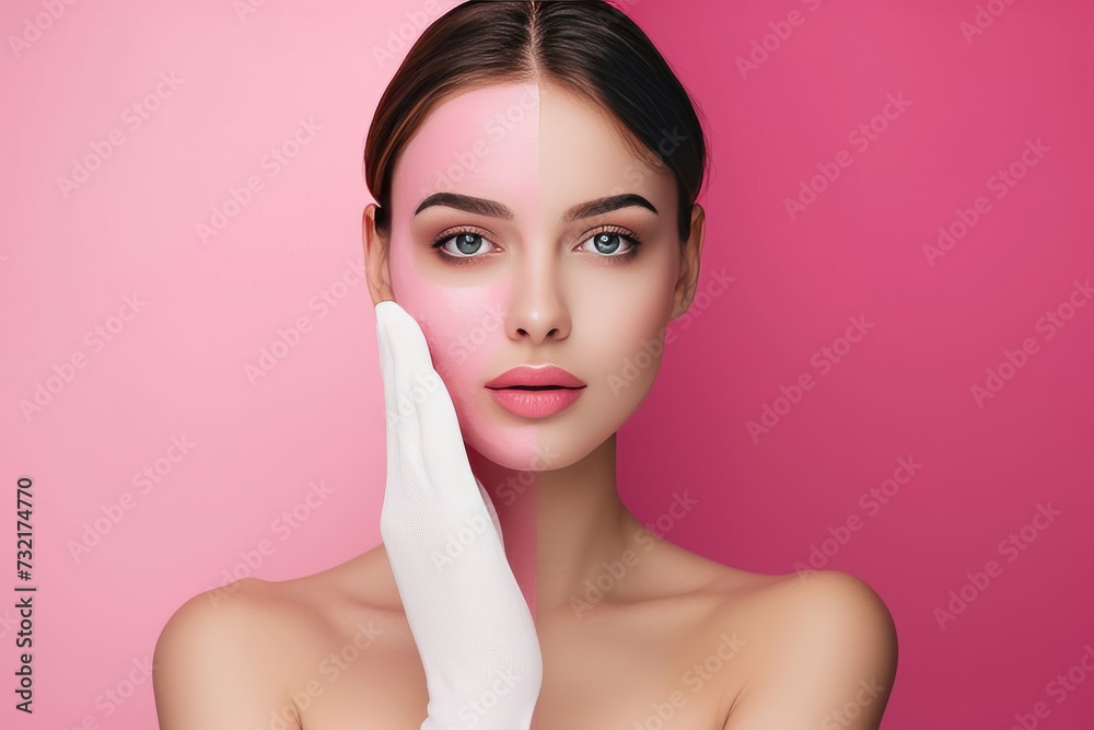 Skincare Model jar. Well groomed woman uses hand cleanliness ...