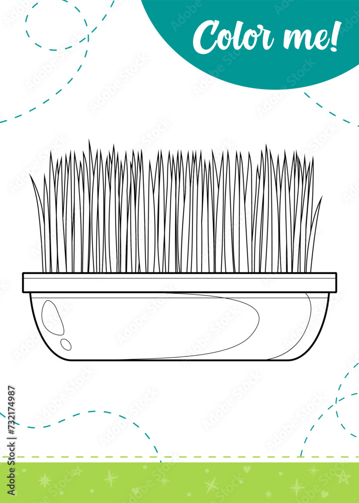 Coloring page for kids with sprouted grains in a pot. A printable ...