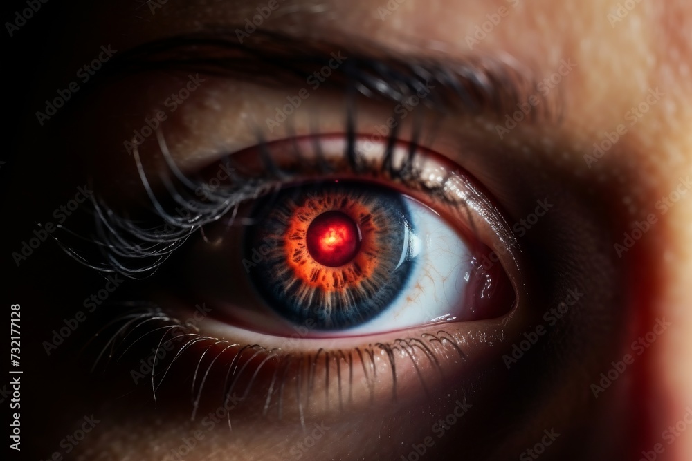 Human Cyborg AI Eye aberration. Eye macula optic nerve lens lacrimal ...