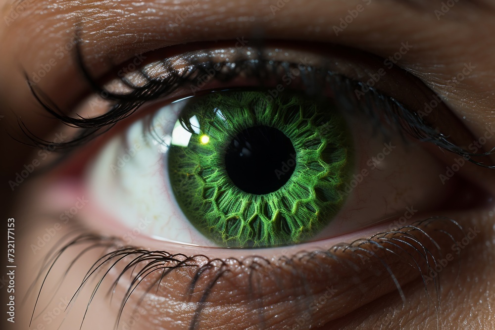 Human Cyborg AI Eye closeup. Eye optic nerve edema optic nerve lens ...