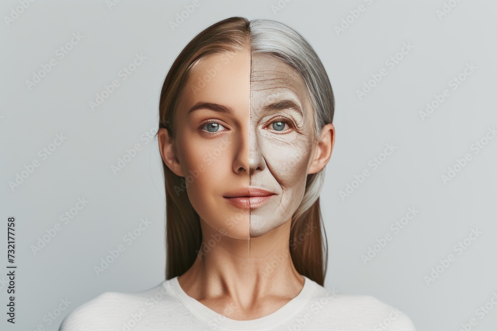 Aging cataracts. Comparison young to old woman dead skin turnover ...