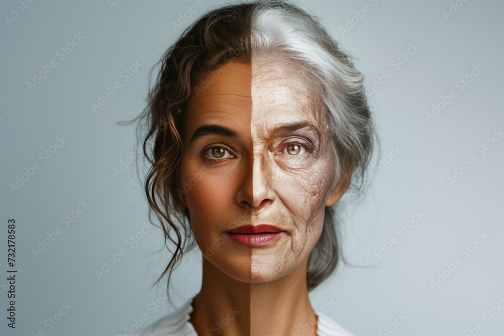 Aging skin lesions. Comparison young to old woman cruelty free skincare ...