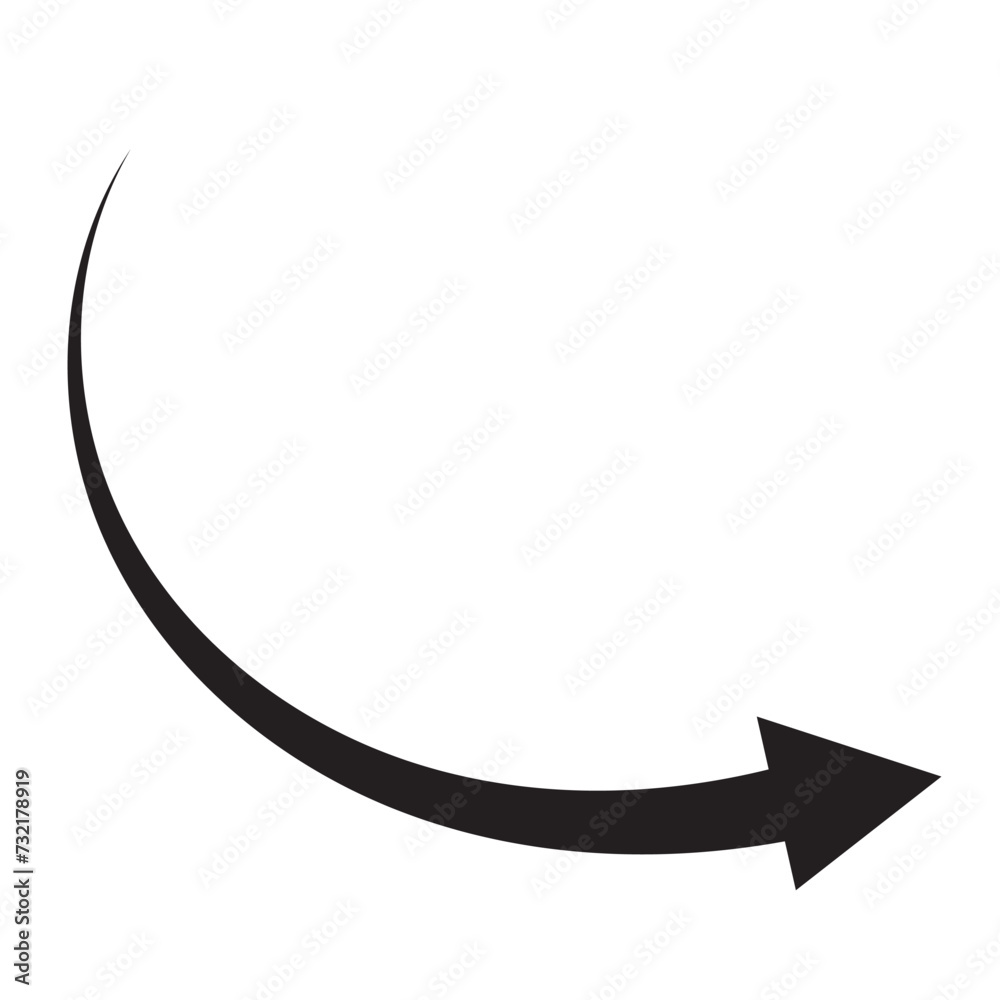 Sharp curved black arrow icon. Arrow illustration pointing down ...