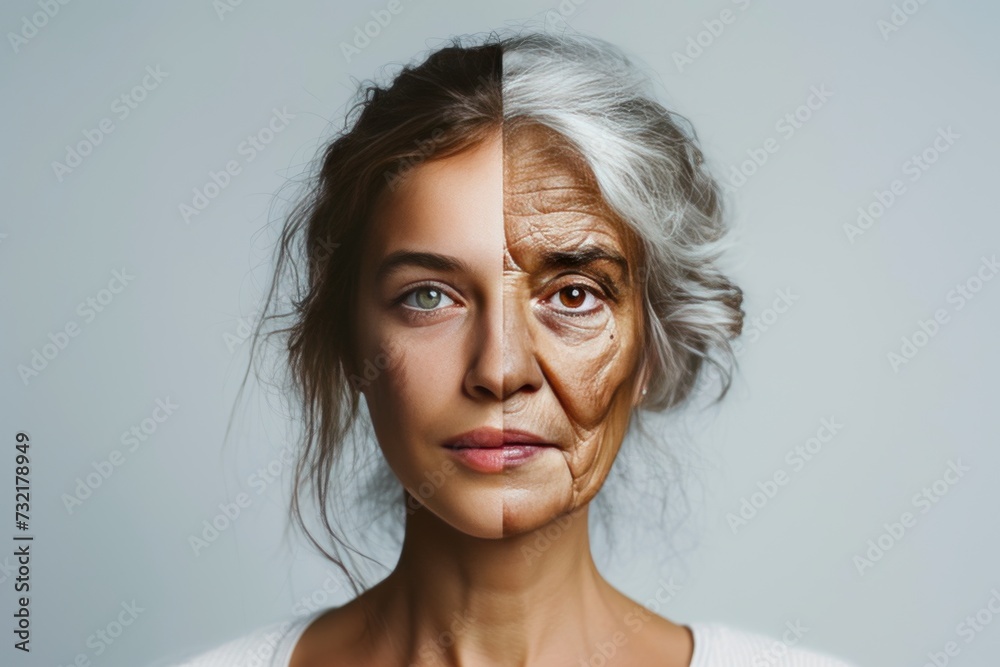 Aging cognitive abilities. Comparison young to old woman facelift. Less ...