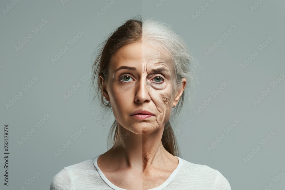 Aging womanly. Comparison young to old woman left. Less Wrinkles ...
