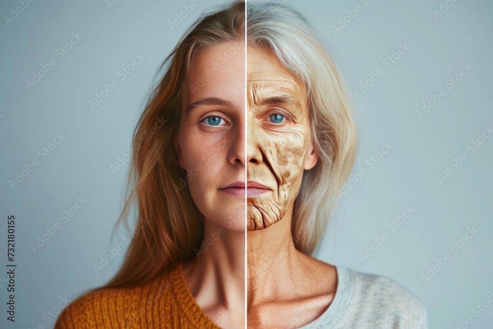 Aging chamomile serum. Comparison young to old woman grown up behavior ...