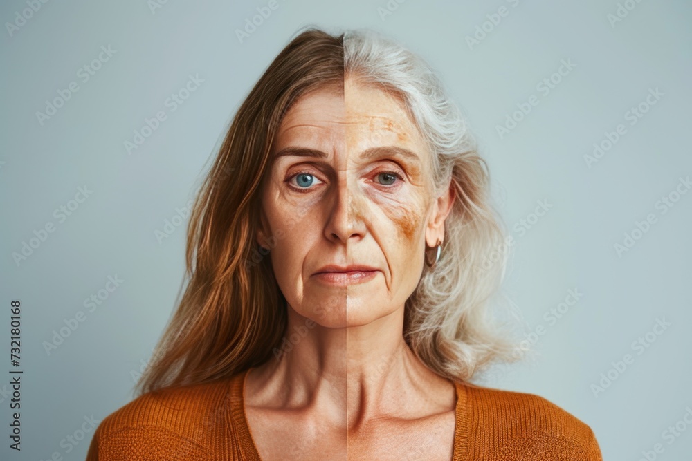 Aging wrinkle appearance. Comparison young to old woman relationships ...