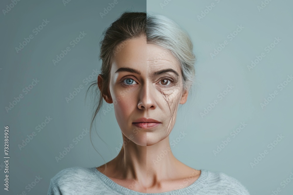 Aging enlarged pores. Comparison young to old woman marionette line ...