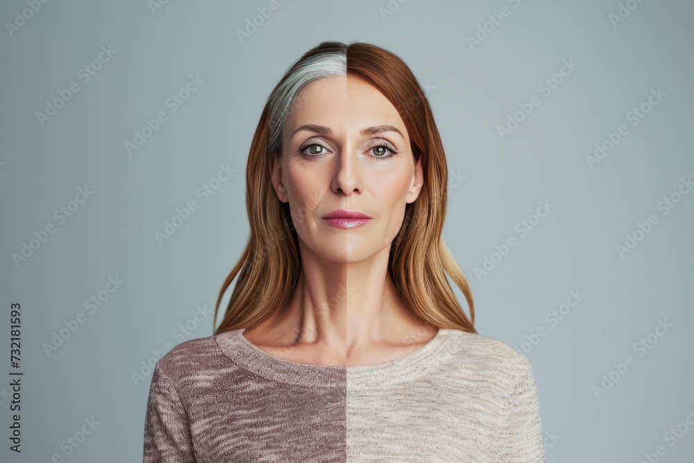 Aging perioral dermatitis. Comparison young to old woman grampy. Less ...