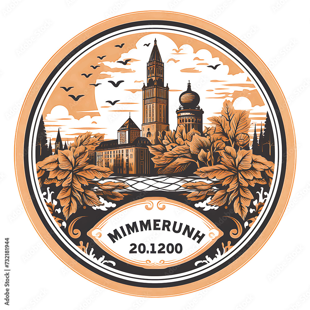 Stamp of Munich City With Monochrome Amber Brown Color Neuschwanstein ...