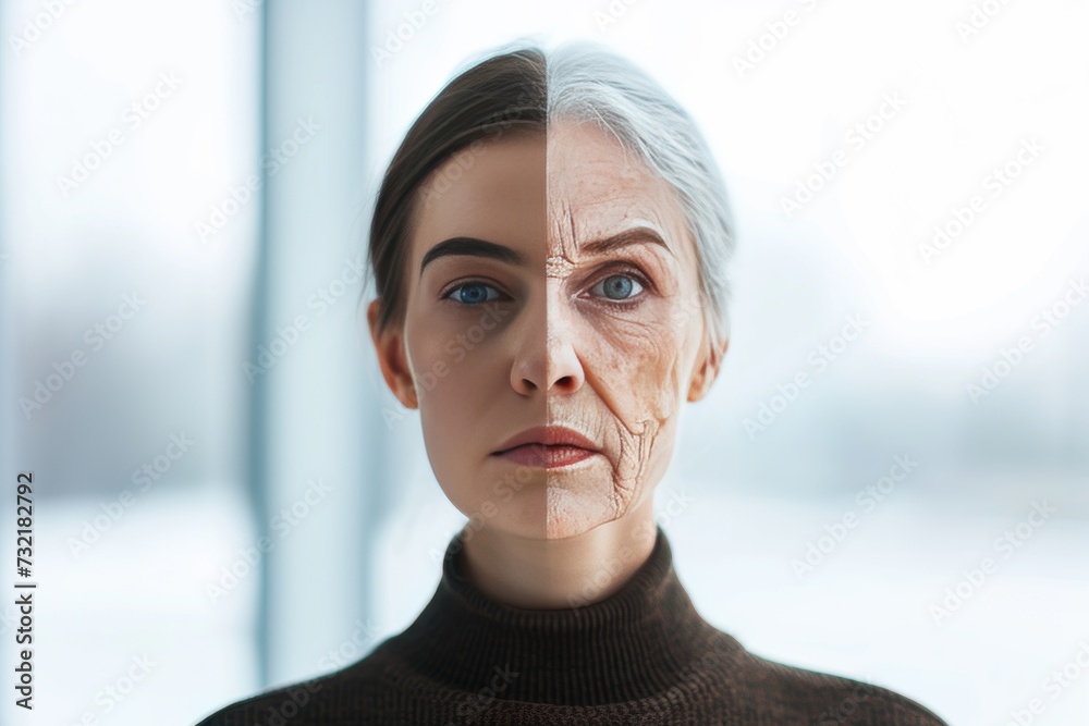 Aging regular check ups. Comparison young to old woman skin tightening ...