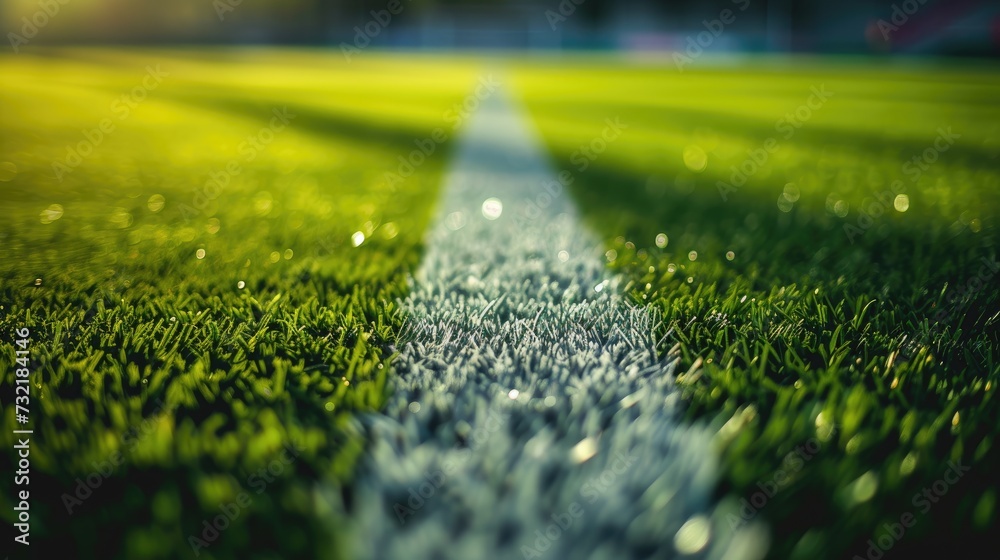 Close-up view showcasing the precise lines and markings of a soccer ...