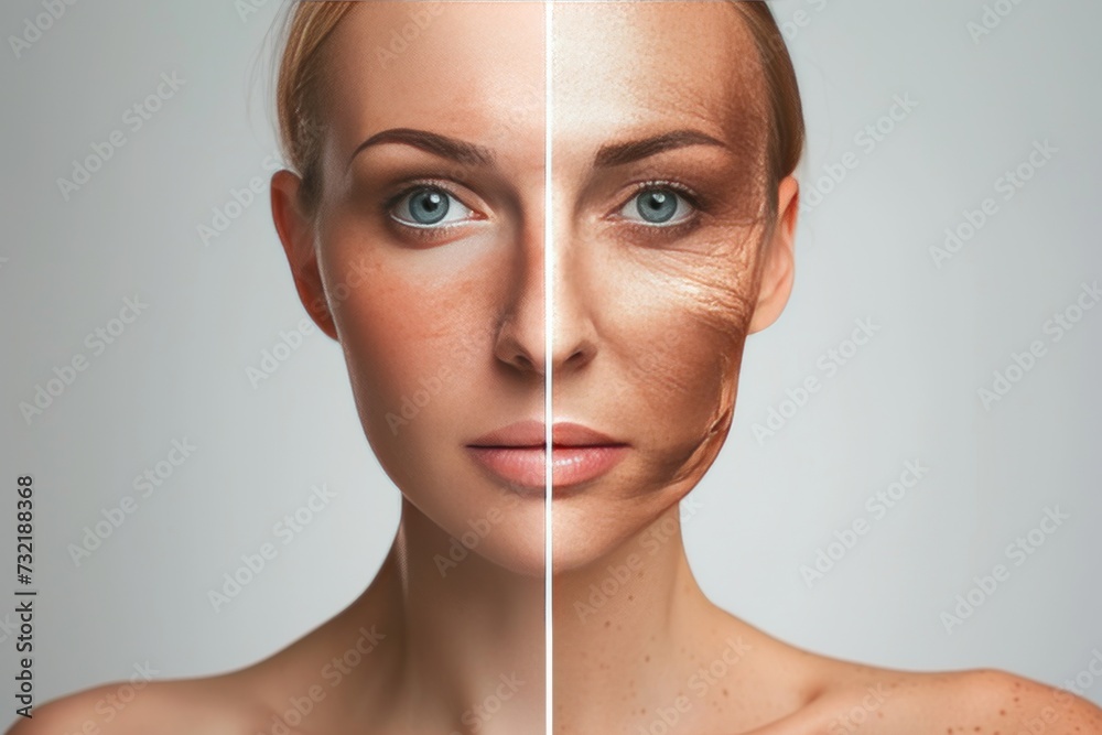 Aging thinning hair. Comparison young to old generation calming face ...