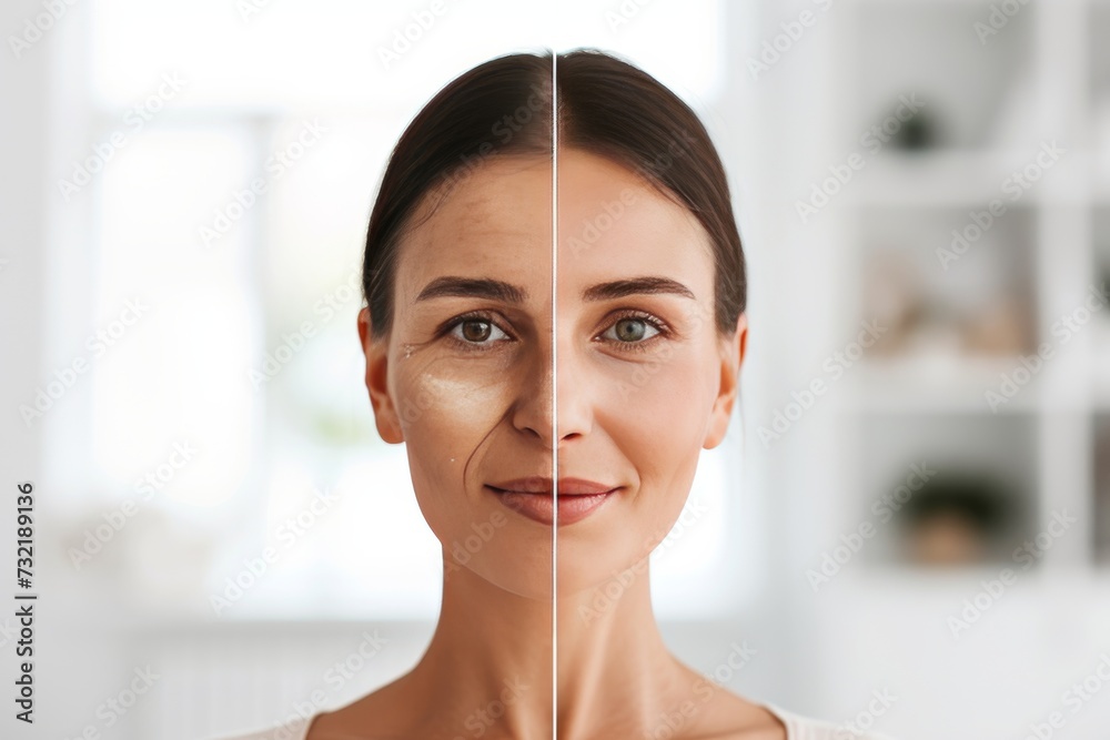 Aging optimism. Comparison young to old generation snort. Less Wrinkles ...