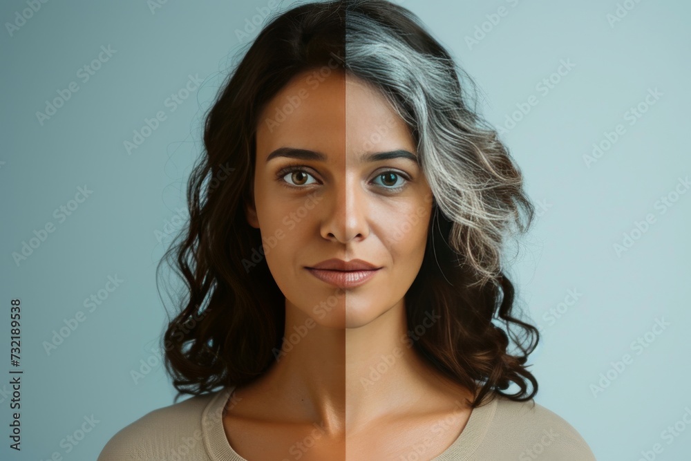 Aging open mindedness. Comparison young to old generation sagging skin ...