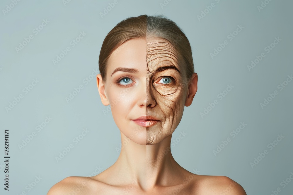 Aging eye wrinkles. Comparison young to old generation mitochondrial ...