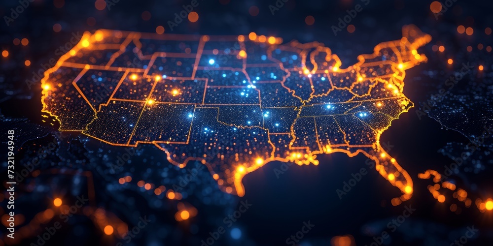 Illuminated map of the USA with network connections Stock Photo | Adobe ...