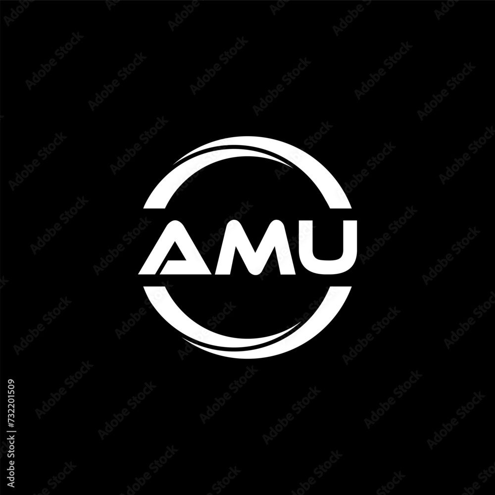 AMU letter logo design with black background in illustrator, cube logo ...