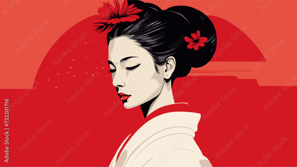 Vector illustration of a Japanese woman in traditional kimono embodying ...