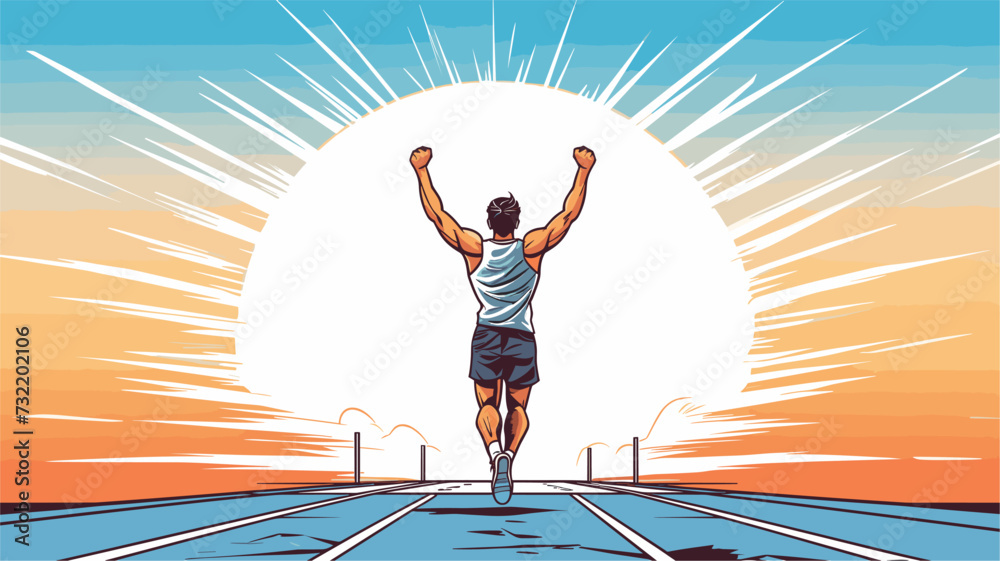 Vector art depicting a marathon runner crossing the finish line ...