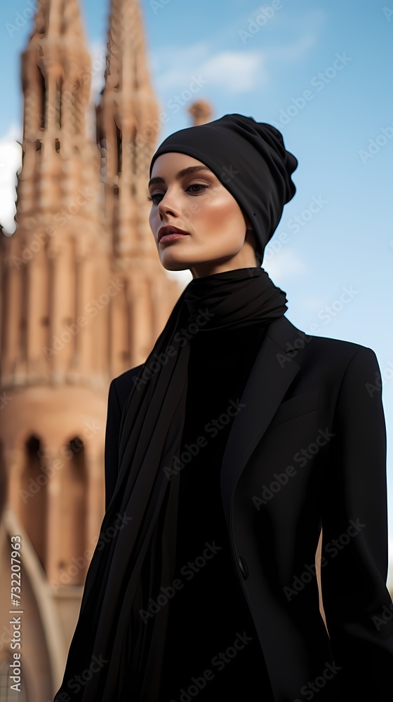 A stunning fashion model with a mixture of joy and confidence ...