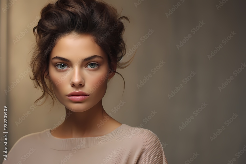 Effortless beauty in high definition as a model, wearing simple clothes ...